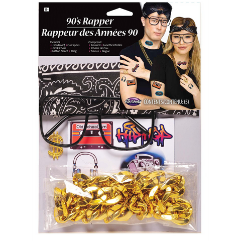 90's Rapper Gold Chain, Glasses, Tattoos & Ring Instant Kit ...