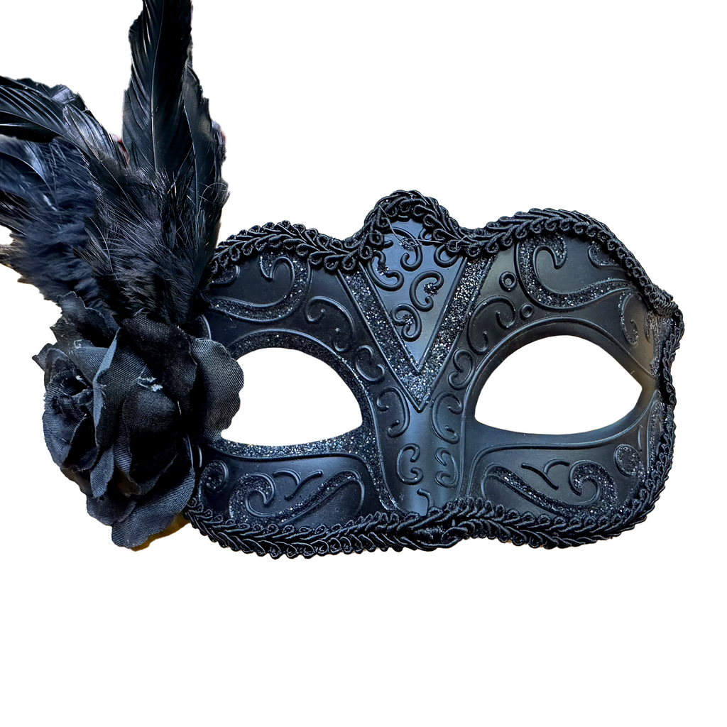 Black Feathered Rose Mask – AbracadabraNYC