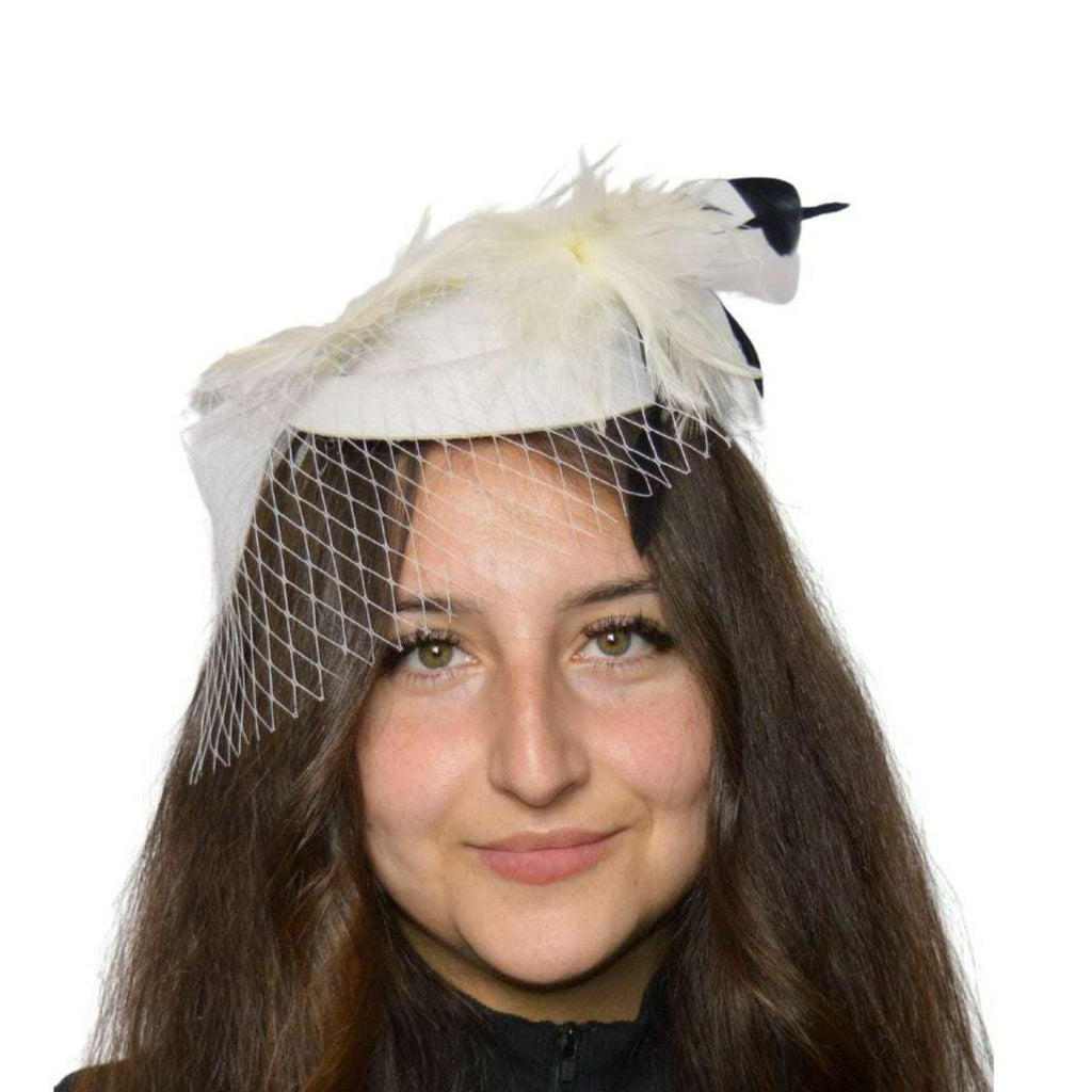Pure White Lace Veil Feather Fascinator – AbracadabraNYC